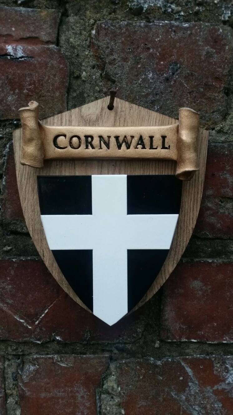 The Flag of Cornwall in a Shield Design, Below a Handmade Ceramic Name ...
