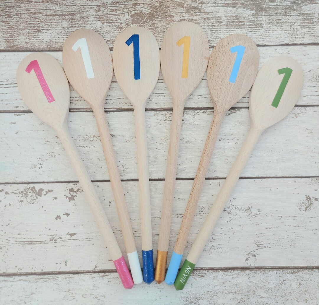 10 Cake Smash Wooden Spoon 1st Birthday Keepsake. Painted Number 1 ...