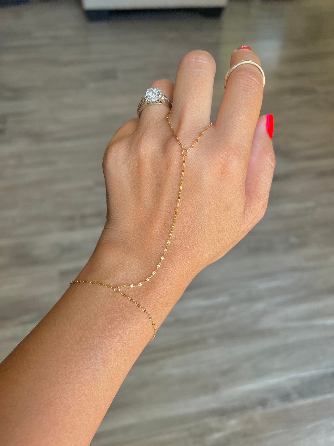 Diamond Cut Hand Chain | 18k Gold Hand Chain Bracelet | Dainty Hand ...