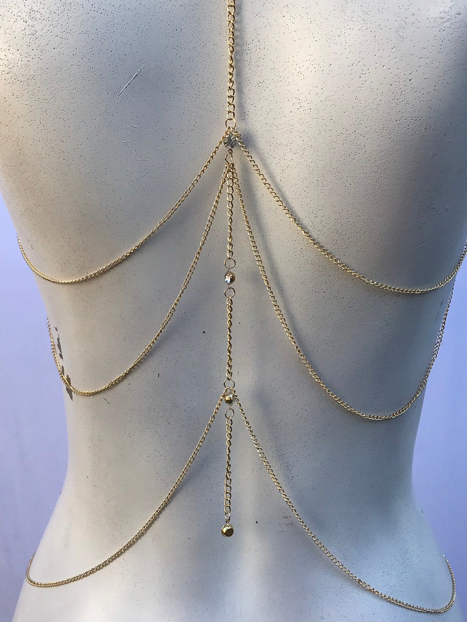 Layered Rhinestone Back Body Chain, Gold Plated, Rave Jewelry - Etsy