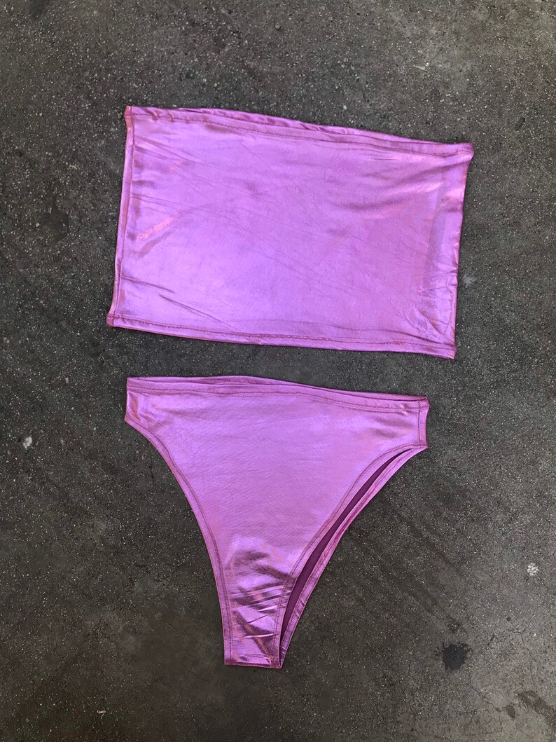 Metallic Pink 2 Piece Set Bikini Sexy Bikini Beachwear Etsy