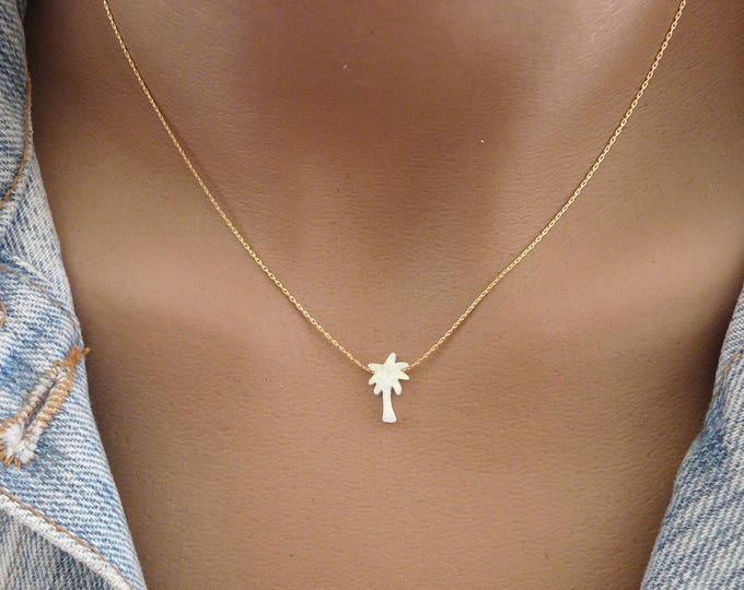 Palm Tree Necklace Opal Palm Tree Summer Necklace Beach | Etsy