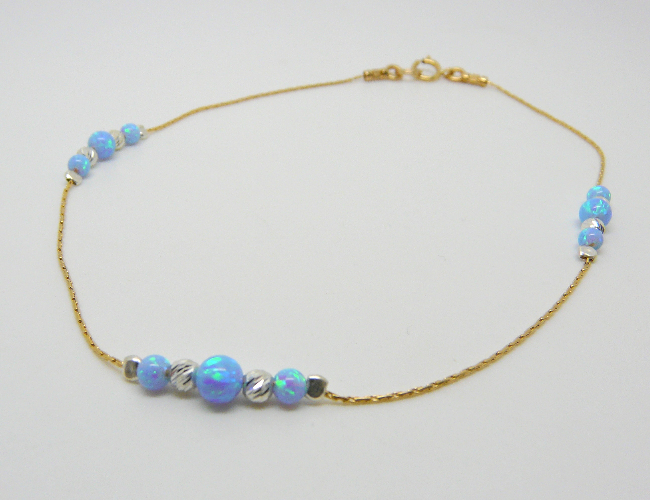 Opal Anklet, Delicate Opal Anklet, Blue Opal Anklet, Sterling Silver ...