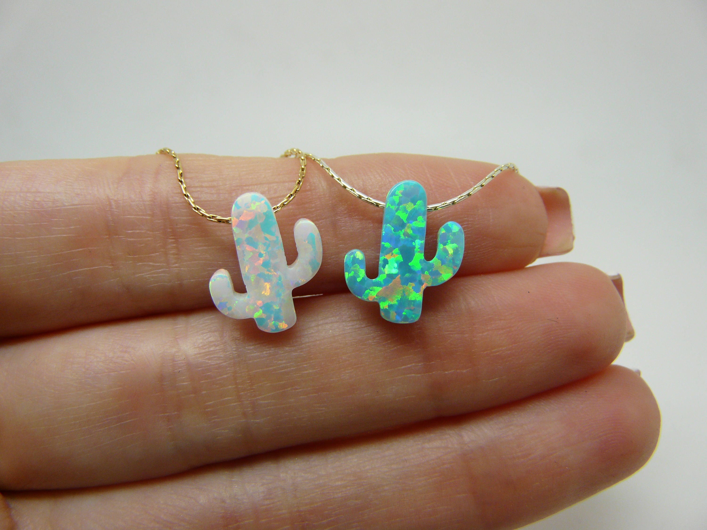Cactus Necklace Opal Cactus Necklace Cactus Jewelry - Etsy