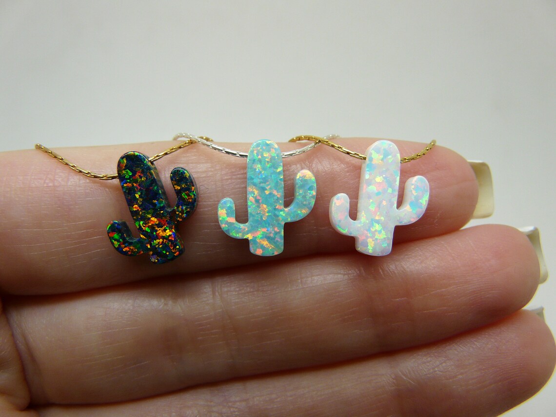 Cactus Necklace Opal Cactus Necklace Cactus Jewelry - Etsy