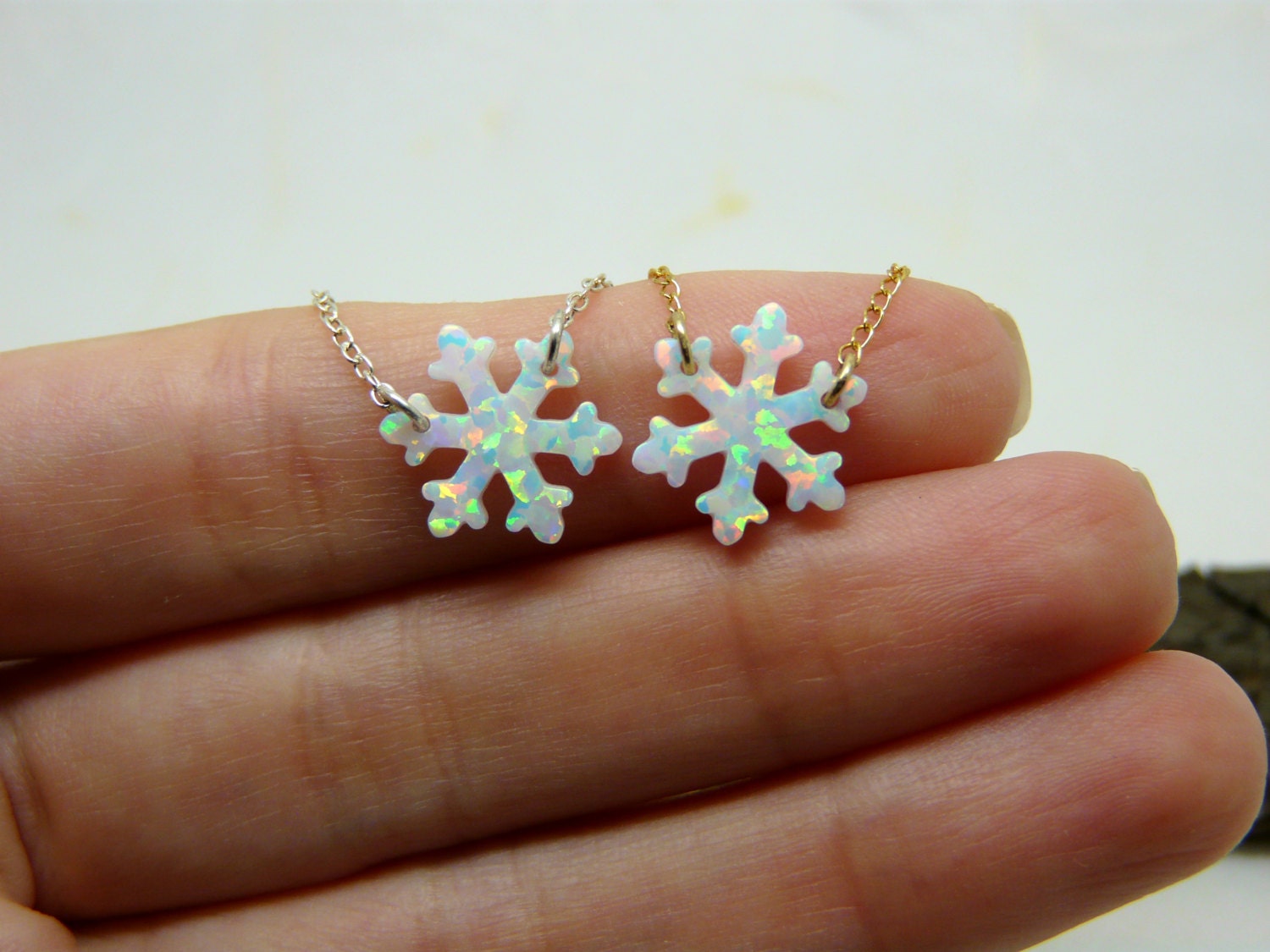 Snowflake Necklace, Opal Snowflake Jewelry, Winter Wedding, Christmas ...