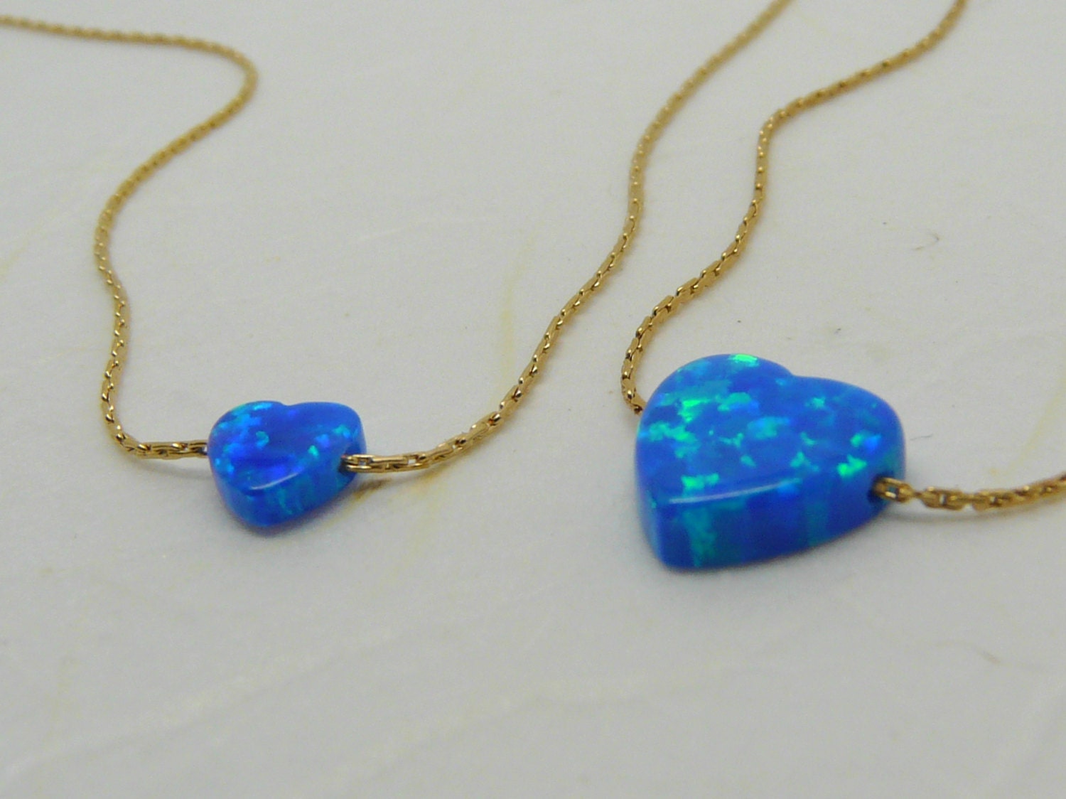 Blue Heart Necklace Valentines Day Gift Opal Heart Necklace - Etsy