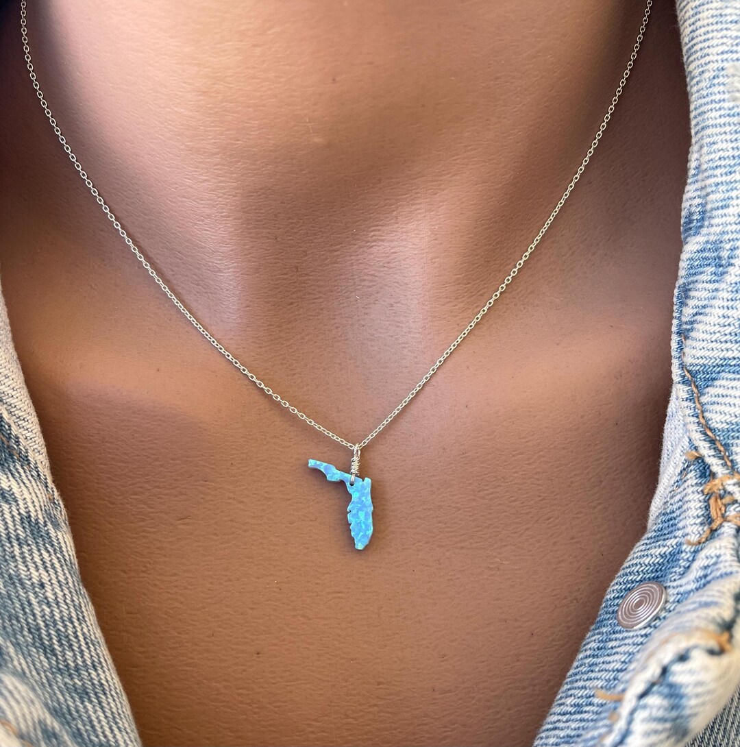 Florida Necklace, Florida State Necklace, Blue Opal FL Pendant, Map ...