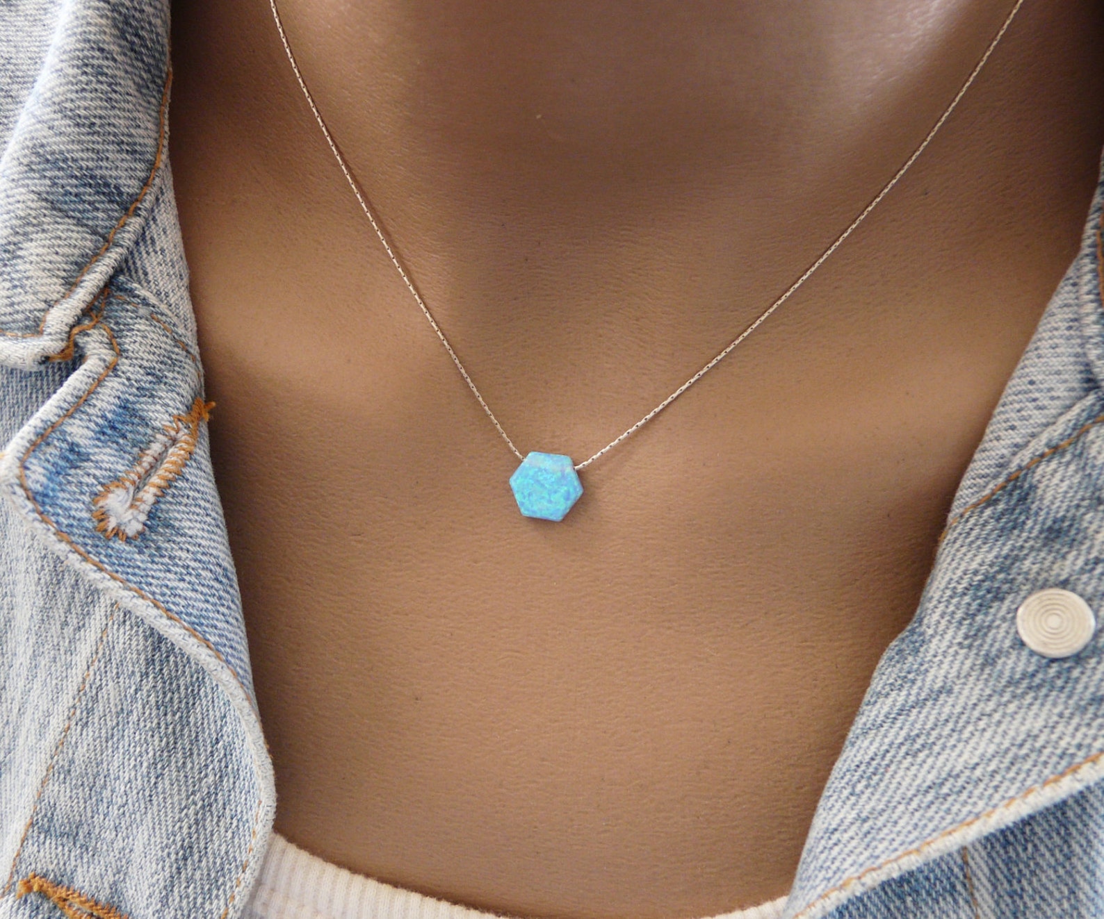 Geometric Jewelry Opal Necklace Hexagon Opal Pendant Opal - Etsy