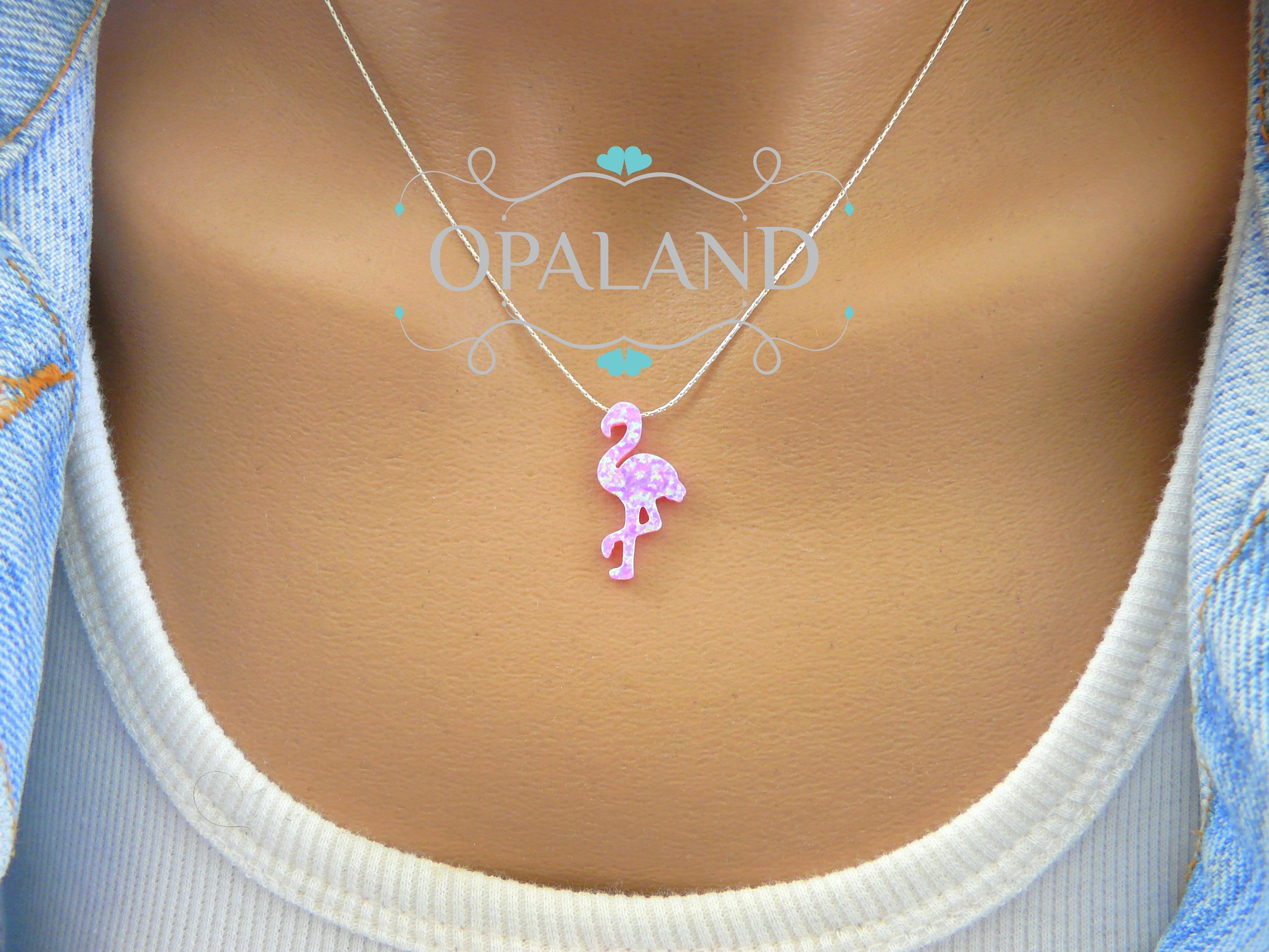 Flamingo Necklace Opal Flamingo Necklace Pink Famingo - Etsy