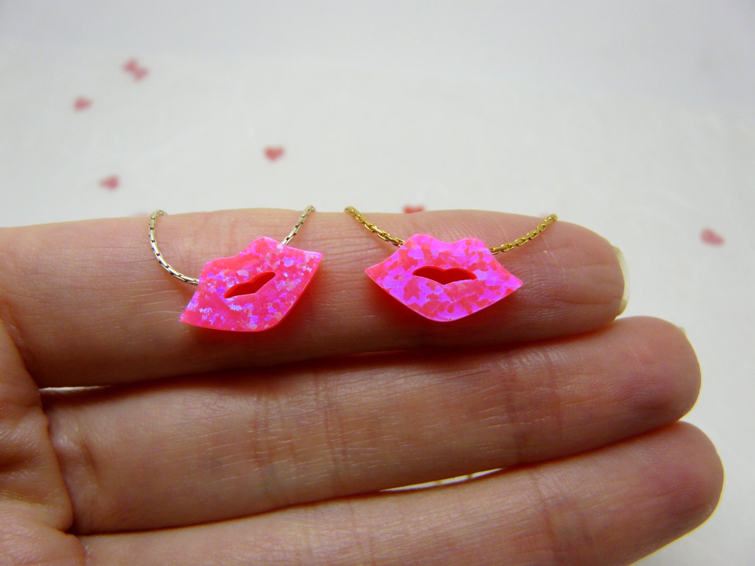 Lips Necklace Kiss Necklace Valentines Gift Pink Opal Lips - Etsy