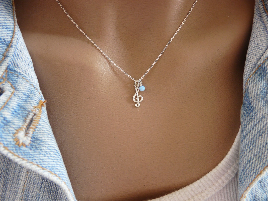 Music Necklace, Music Note Necklace, Treble Clef, Music Charm, G Clef ...