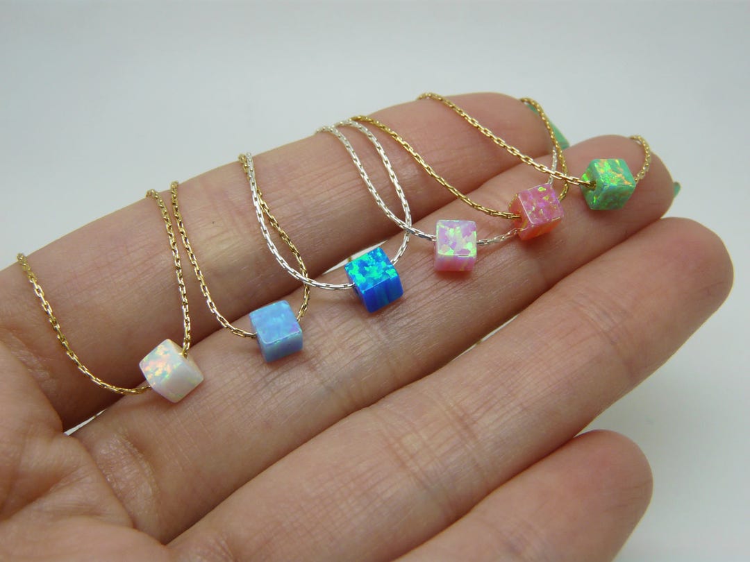 Opal Cube Necklace, Delicate Opal Necklace, Minimalist Necklace, Opal ...