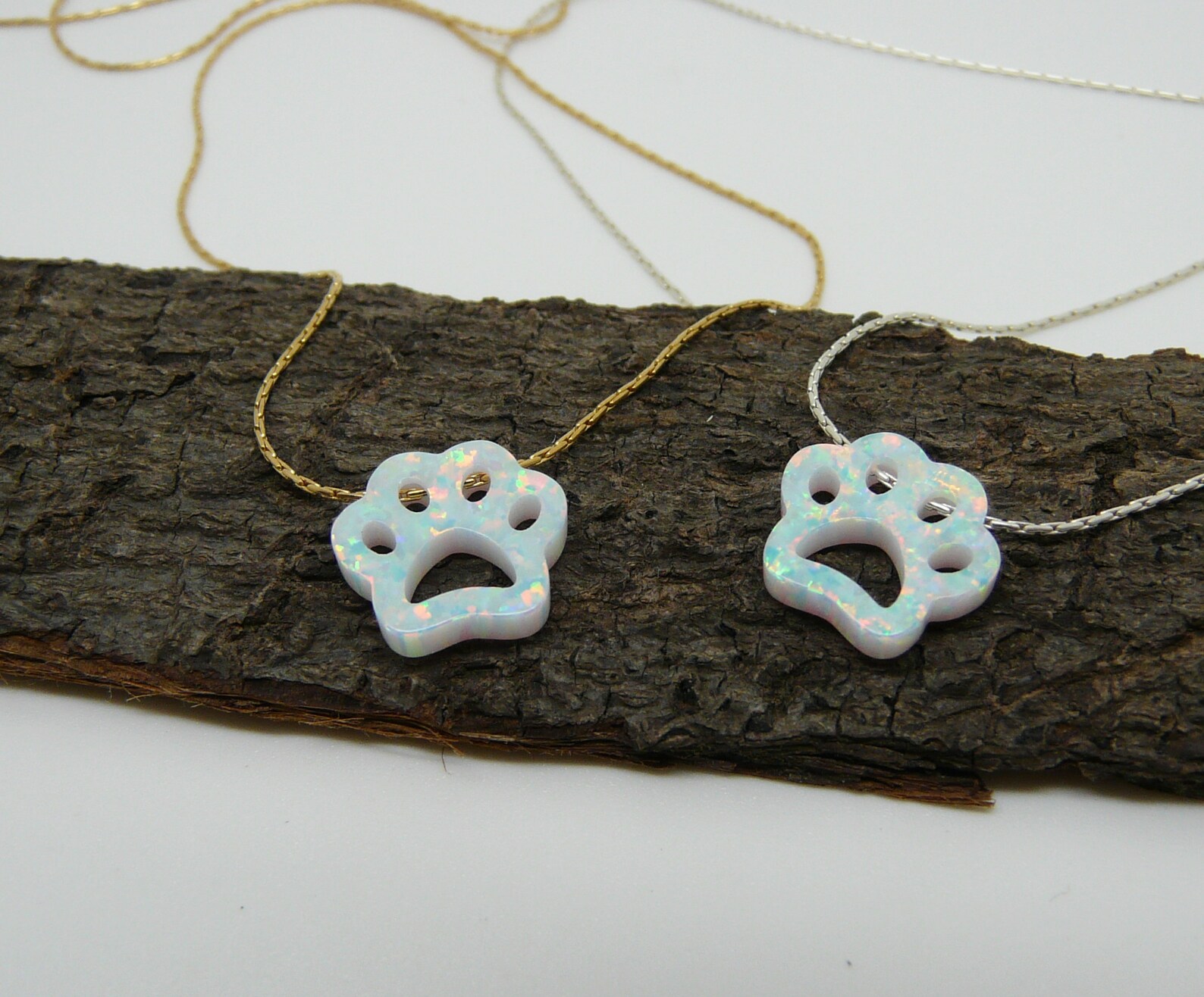 Paw Necklace Paw Print Necklace Animal Lover Gift Opal Paw | Etsy