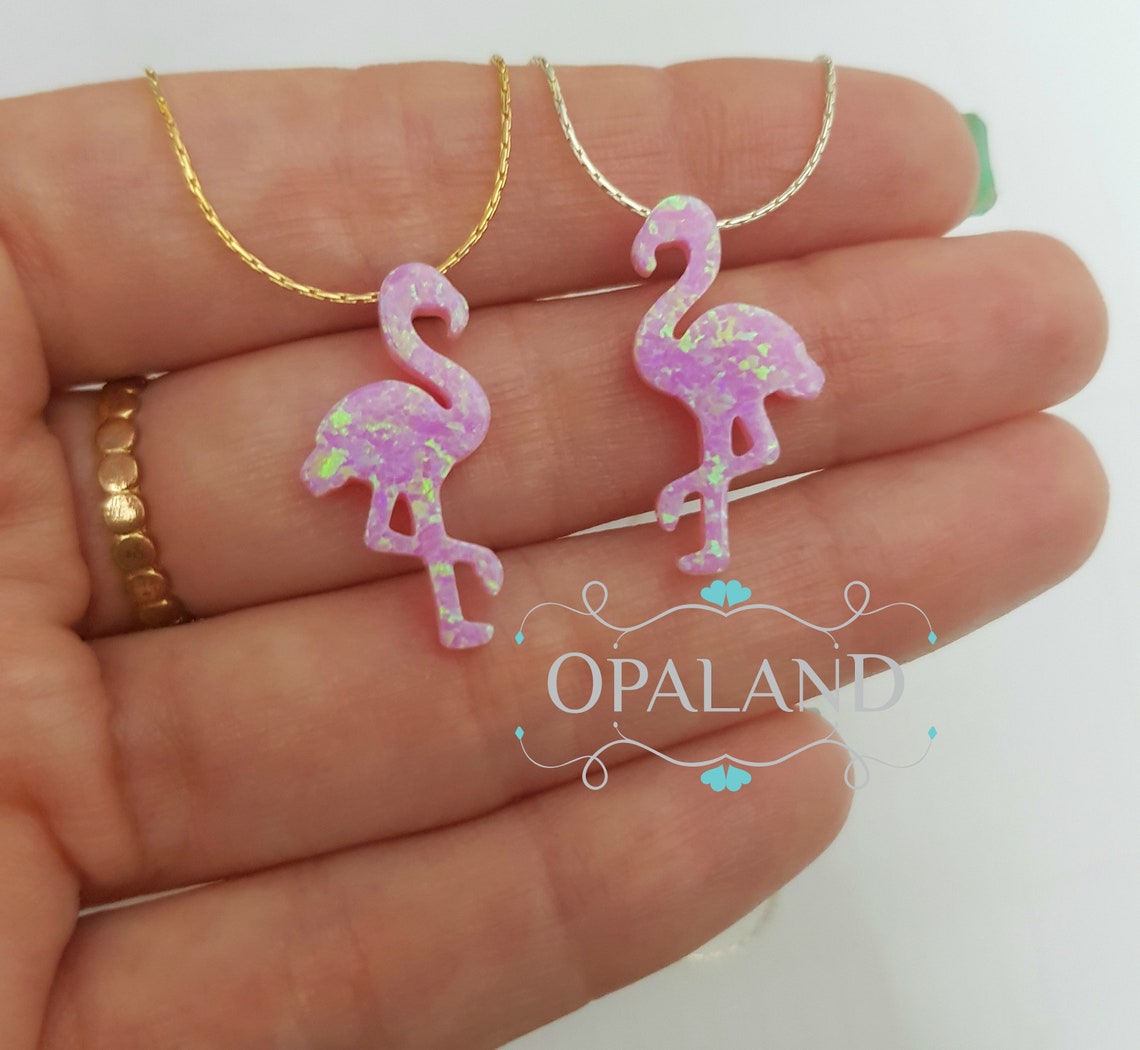 Pink Flamingo Necklace Opal Flamingo Necklace Flamingo - Etsy