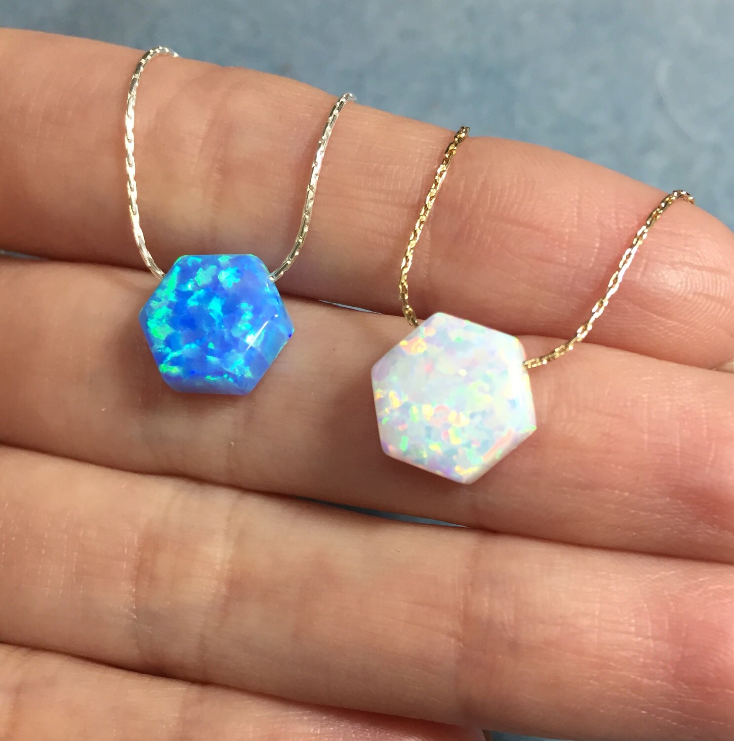Geometric Jewelry Opal Necklace Hexagon Opal Pendant Opal - Etsy