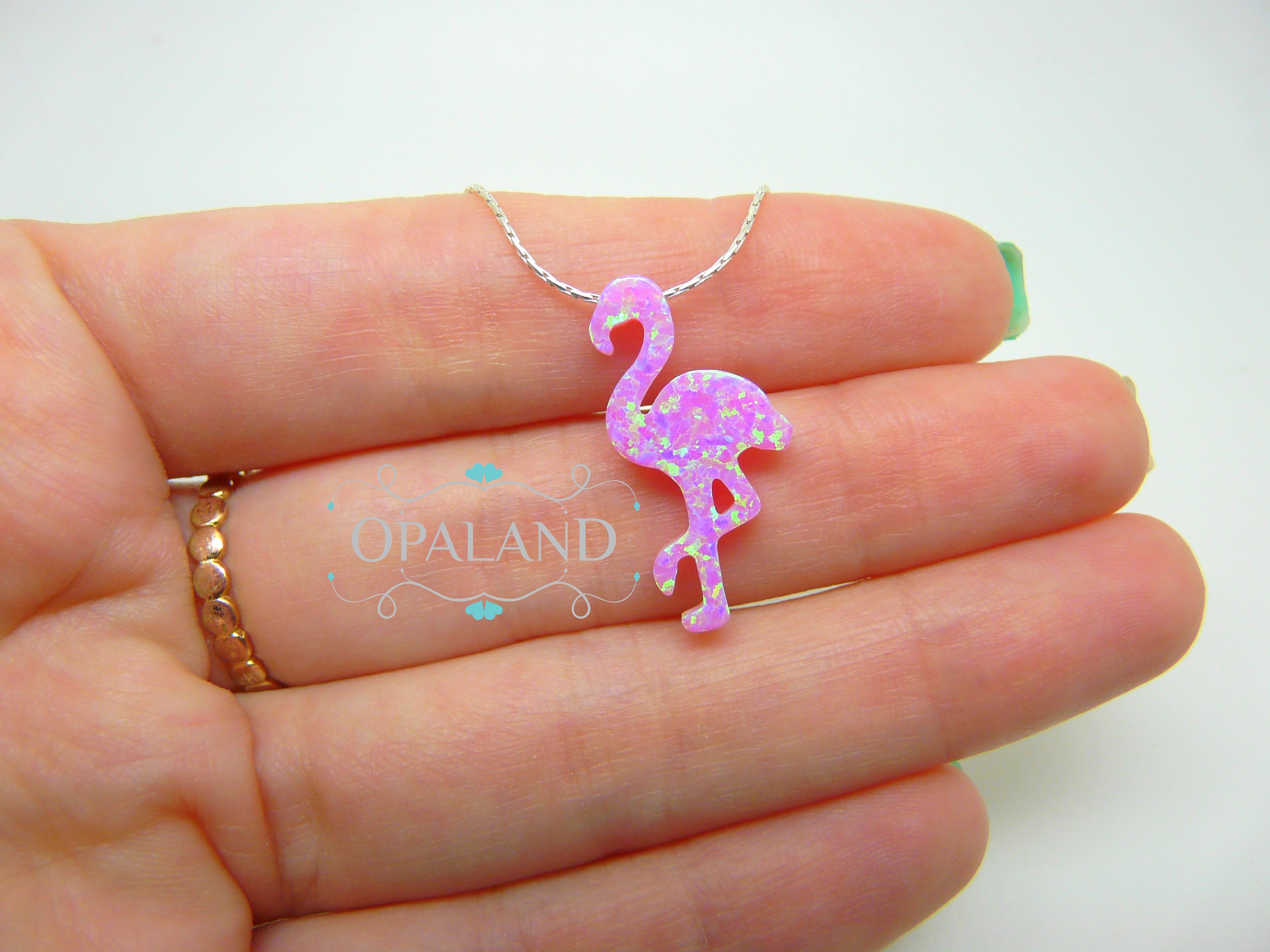 Pink Flamingo Necklace Opal Flamingo Necklace Flamingo - Etsy