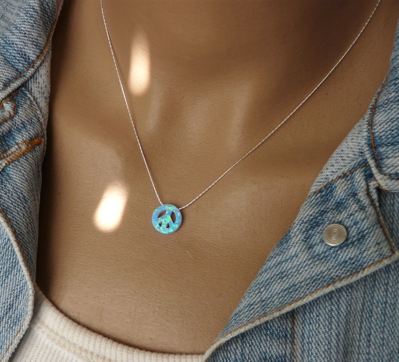 Peace Sign Necklace, Peace Necklace, Peace Sign, Opal Peace Sign ...
