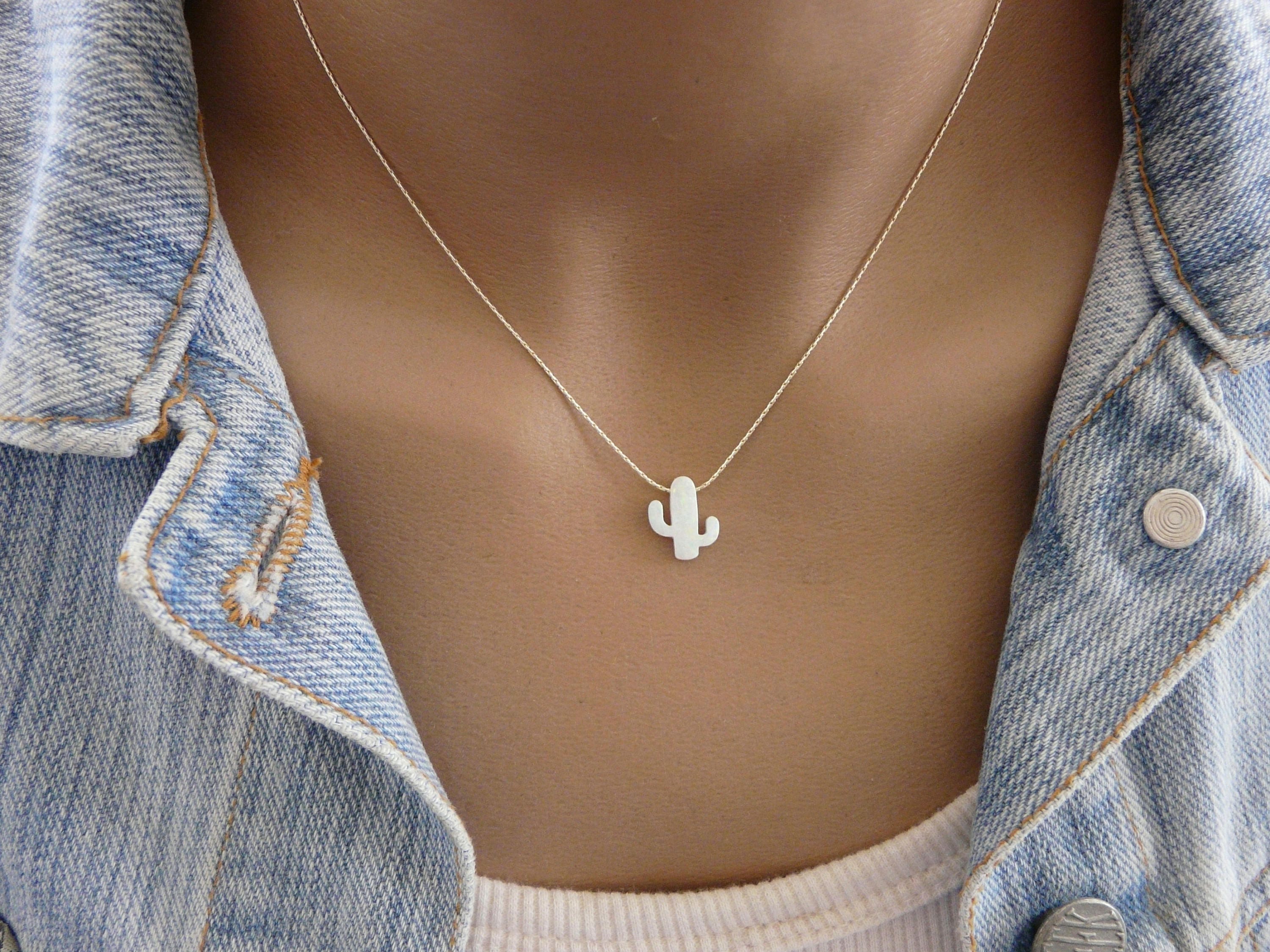 Cactus Necklace Opal Cactus Necklace Cactus Jewelry - Etsy