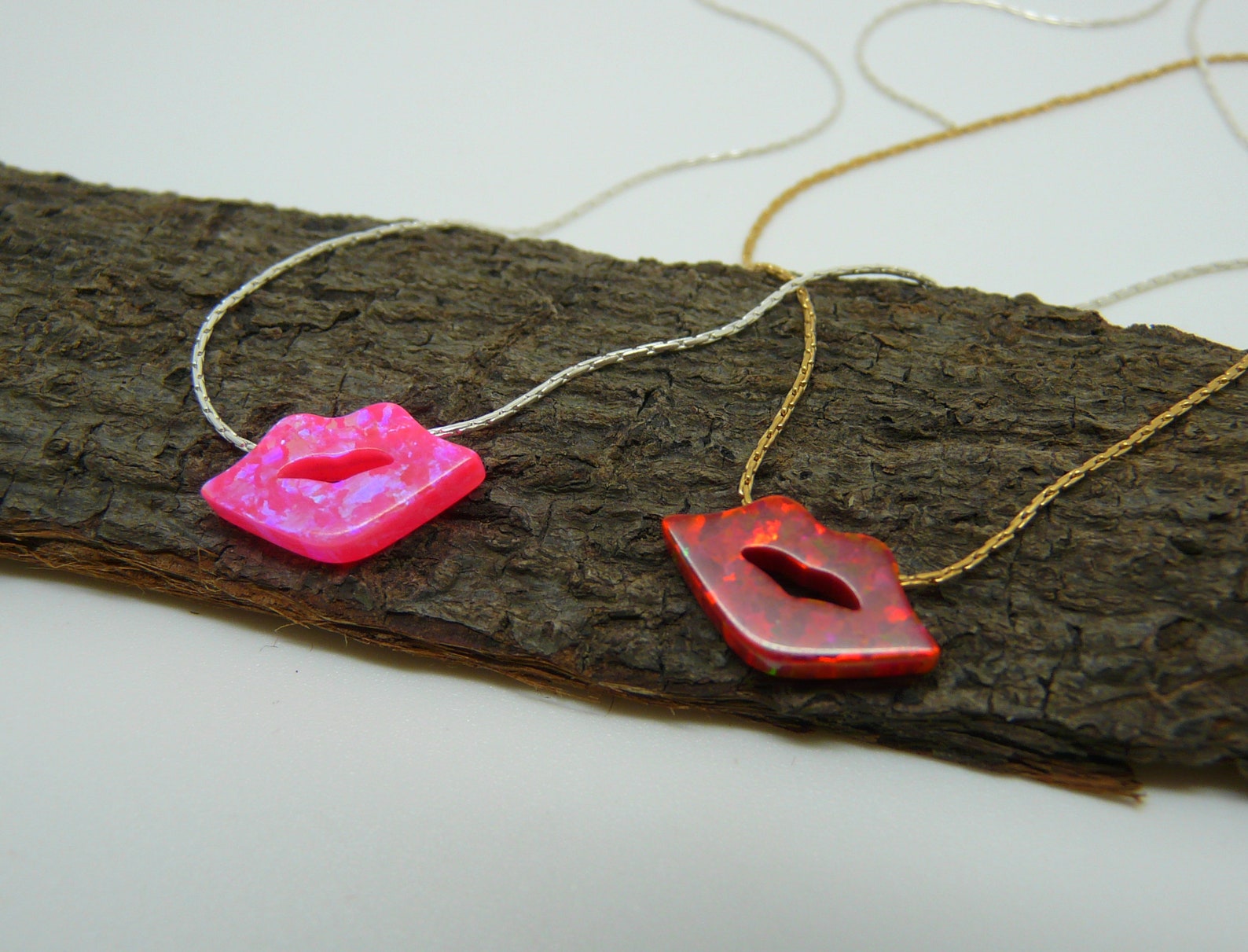Lips Necklace Kiss Necklace Valentines Gift Pink Opal Lips - Etsy