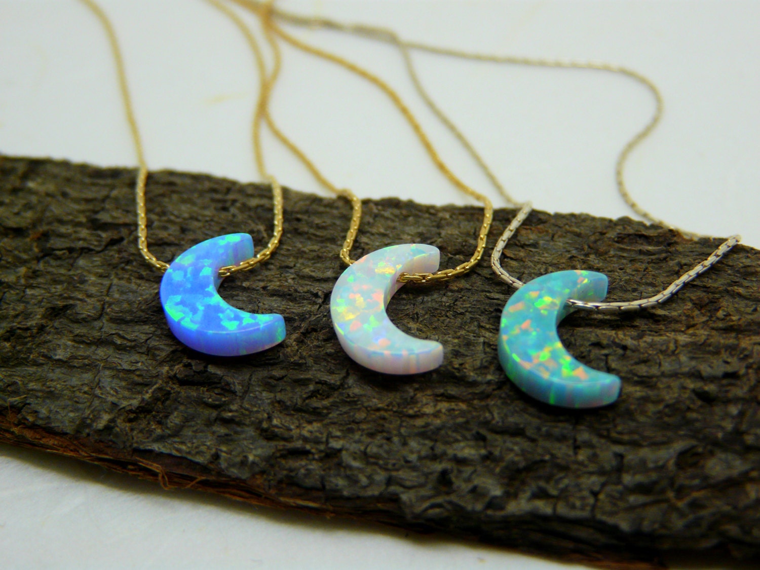 Opal Moon Necklace Moon Necklace Crescent Moon Necklace | Etsy