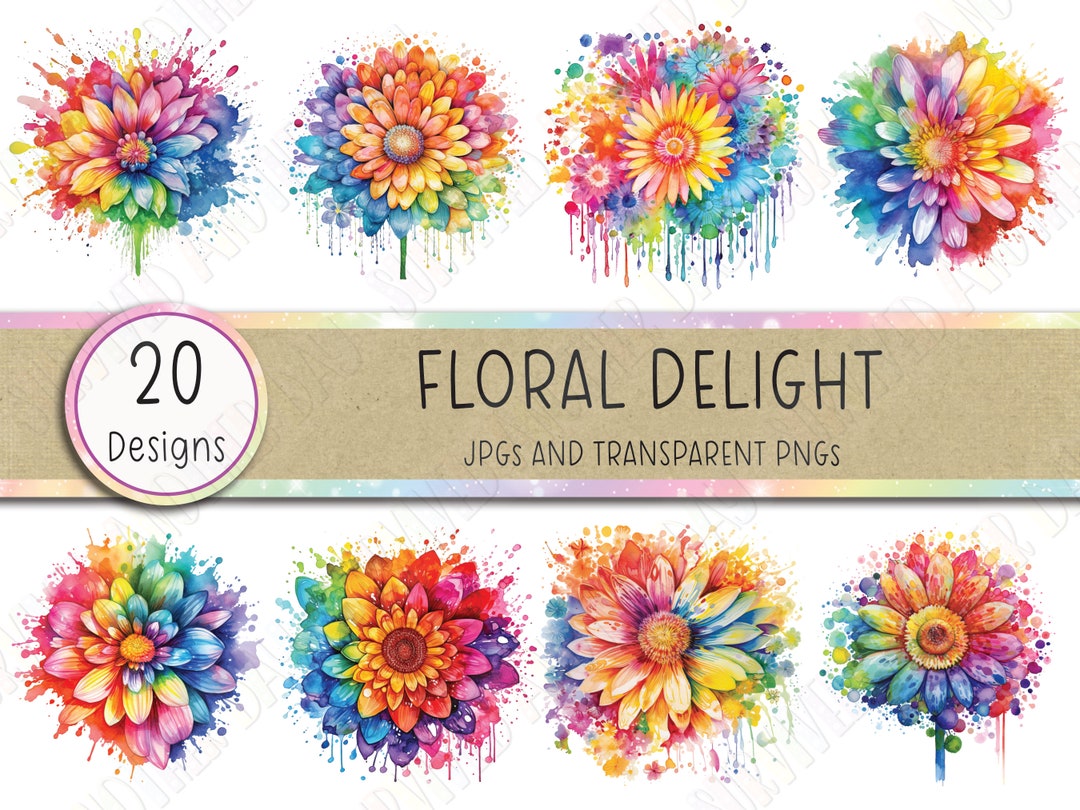 Rainbow Flowers Clipart Floral Clipart Clipart Flowers - Etsy