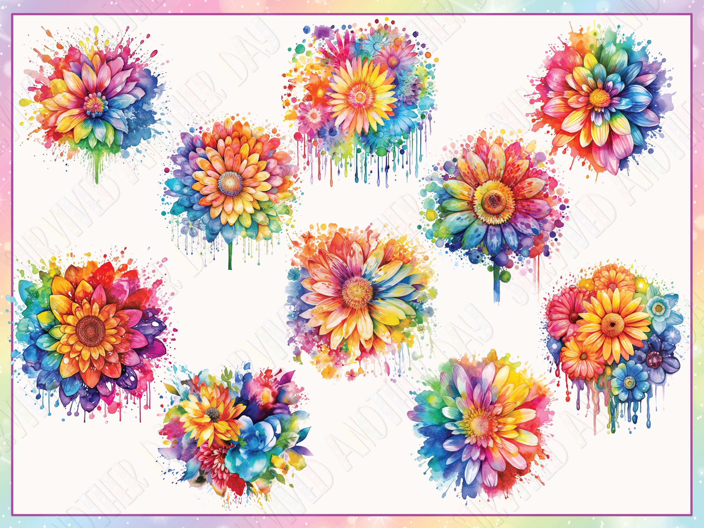 Rainbow Flowers Clipart Floral Clipart Clipart Flowers - Etsy