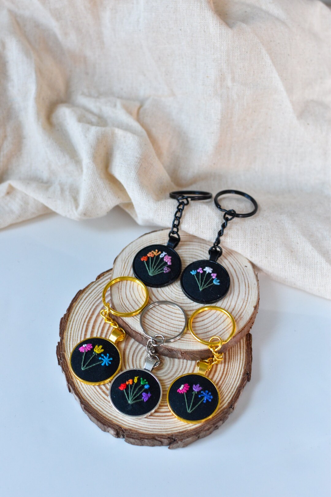 Subtle Pride Flags Embroidered Keyring, LGBT Floral Cute Transgender ...