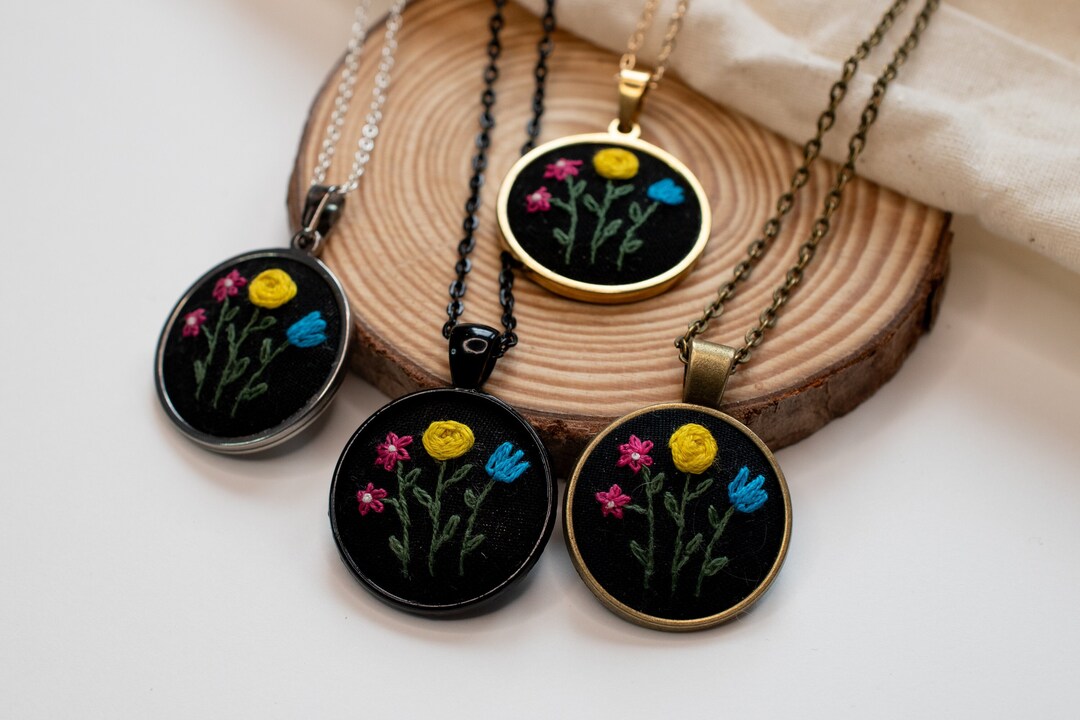 Subtle Pansexual Pride Flag Hand Embroidered Necklace, Floral LGBT ...