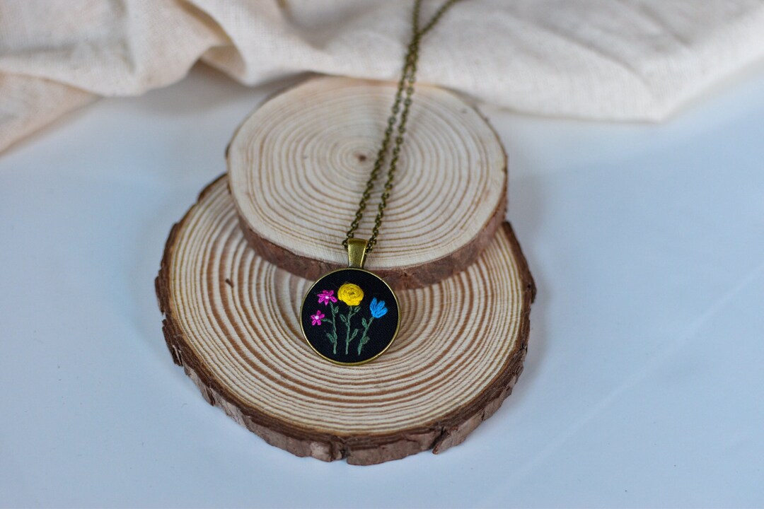 Subtle Pansexual Pride Flag Hand Embroidered Necklace Floral LGBTQ ...