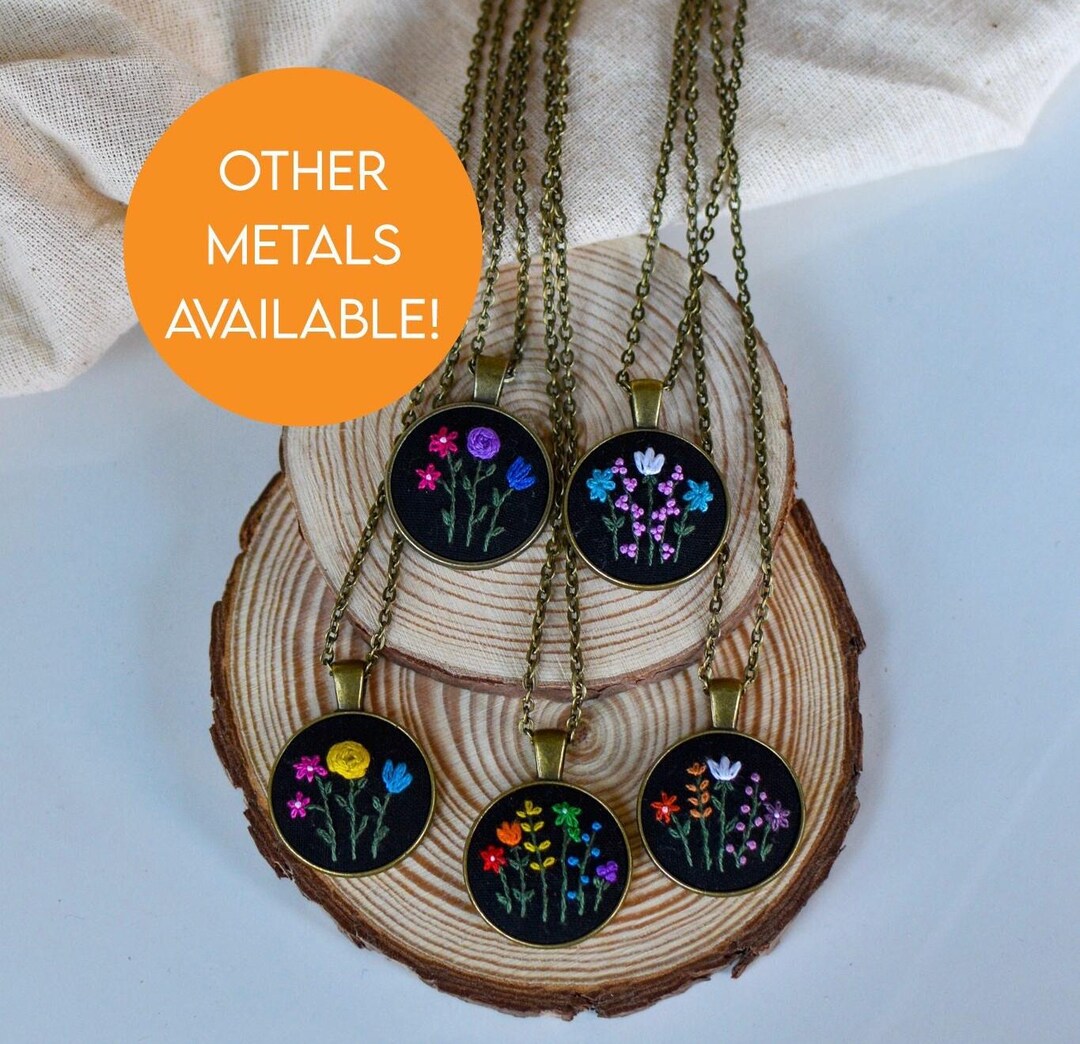 Subtle Pride Flag Hand Embroidered Necklace, Floral LGBTQ+ Bi Pansexual ...