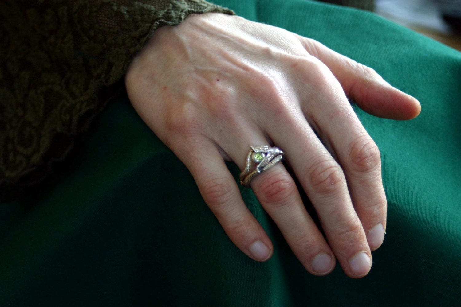 Rooty Trailing Ring With Shining Peridot - Nature Immortalized in ...