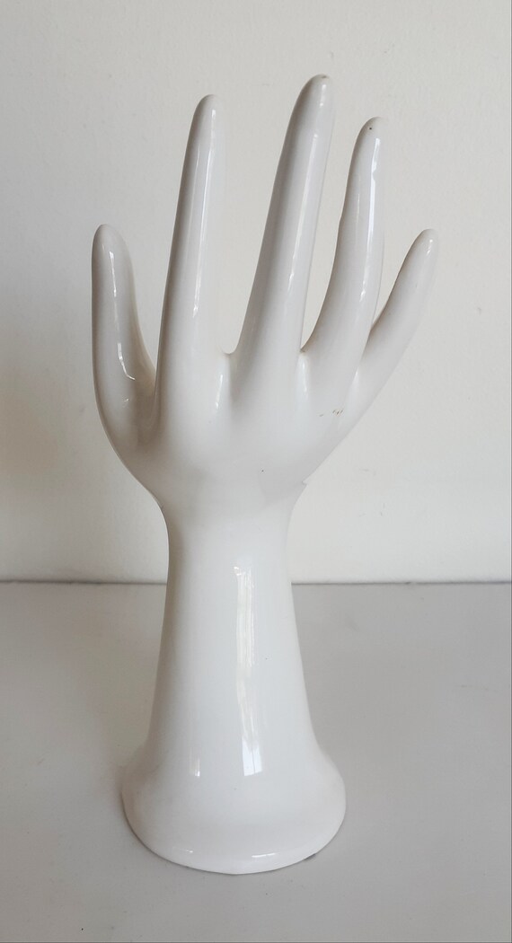 Vintage White Ceramic Hand Bud Vase Statue Ring Displ… - Gem