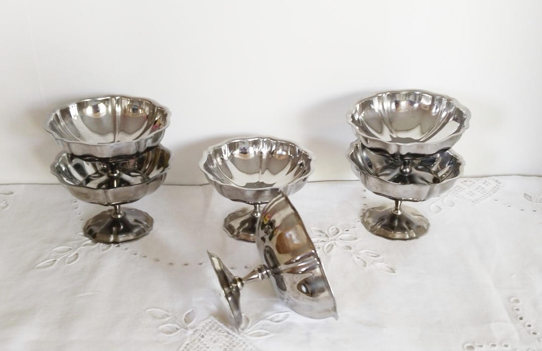Set of 6 Vintage Ice Cream Cups on Foot, in 18/10 Stainless Steel ...