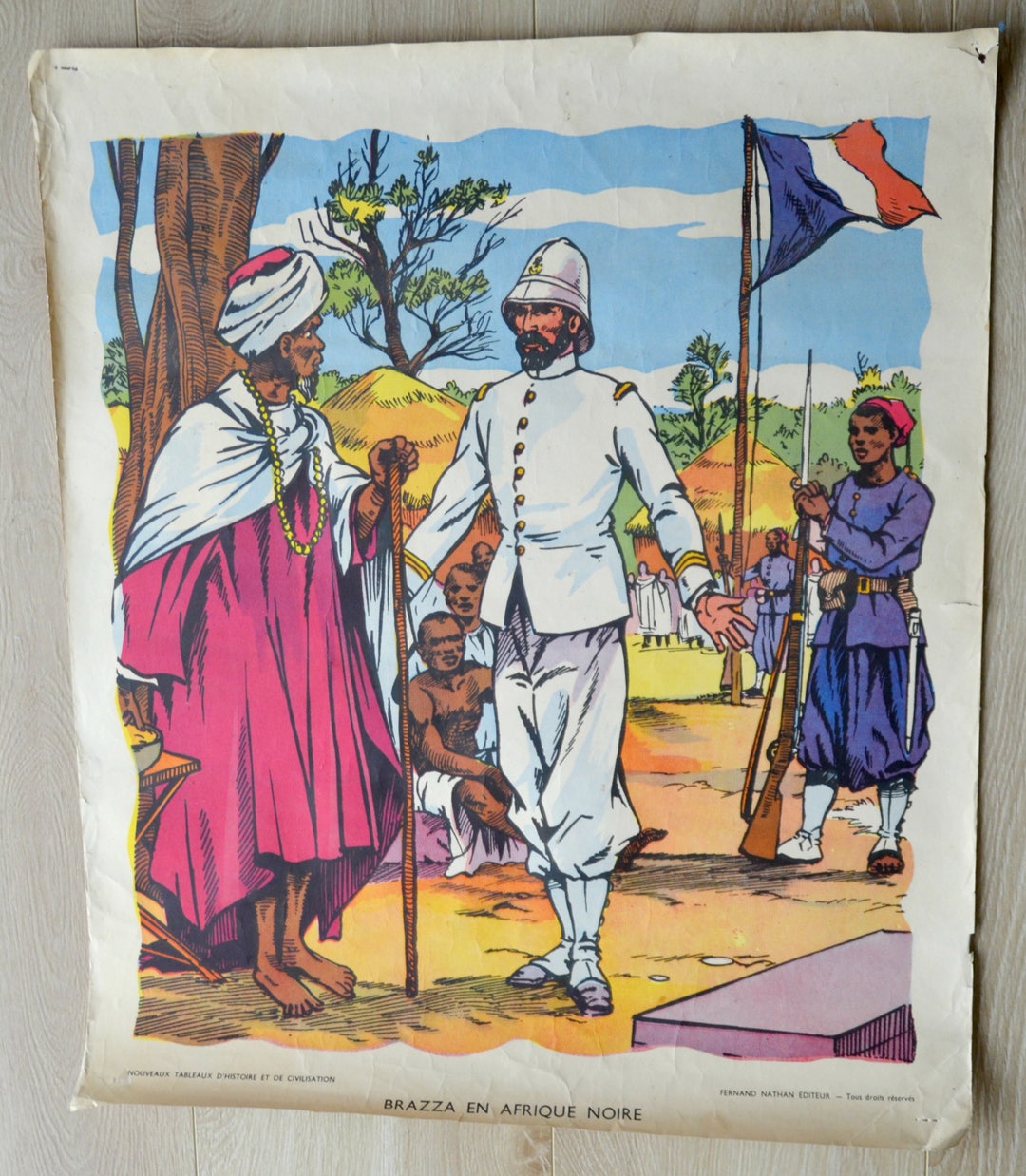 Affiche scolaire vintage, éditions Fernand Nathan , années 50 , Brazza ...