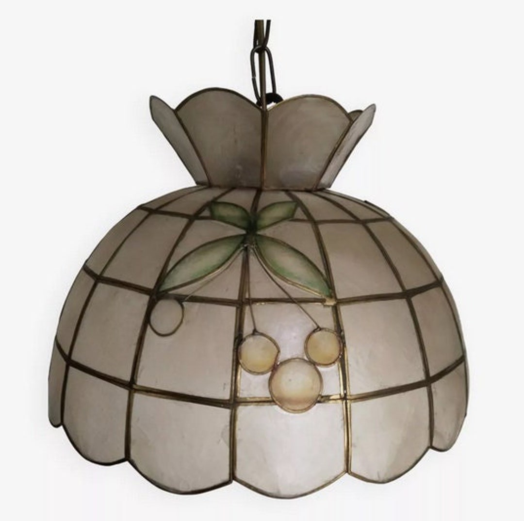 Mother-of-pearl and Brass Pendant Light, Vintage Light Fixture, 1950s ...