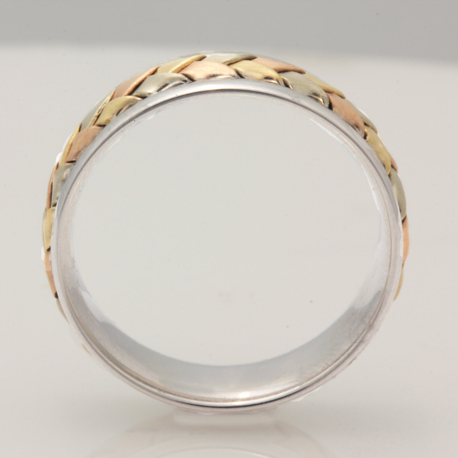 7mm Tri Color Gold Hand-woven Basket Weave Comfort Fit Wedding Band ...