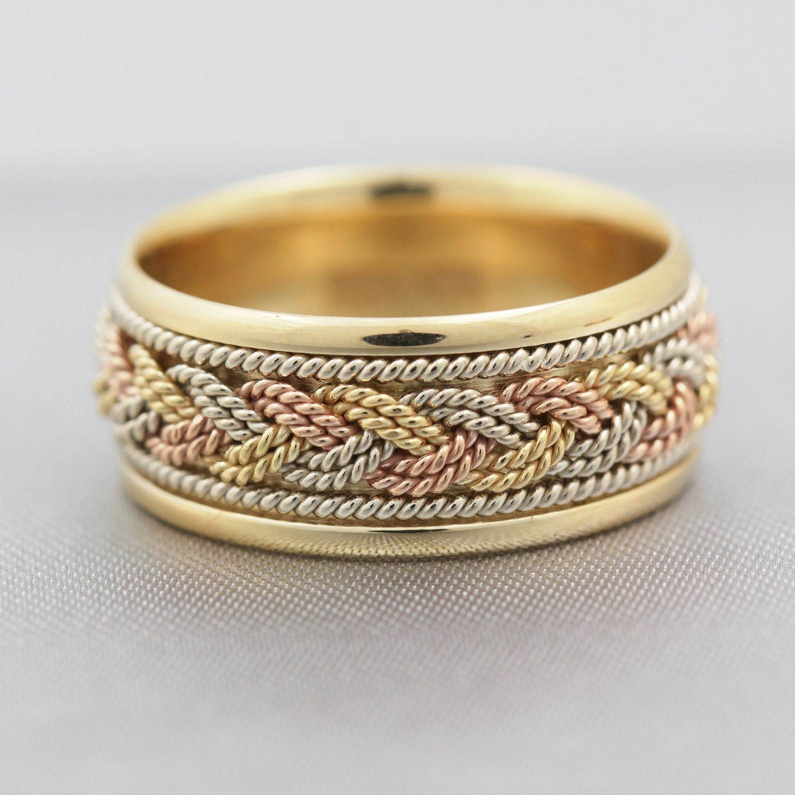 9mm Hand Braided Tri Color Wedding Band Braided Band Comfort | Etsy