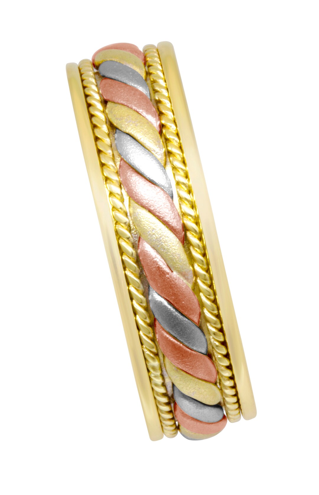 Tri Color Solid Gold Wedding Ring, Hand-woven Basket Weave Comfort Fit ...