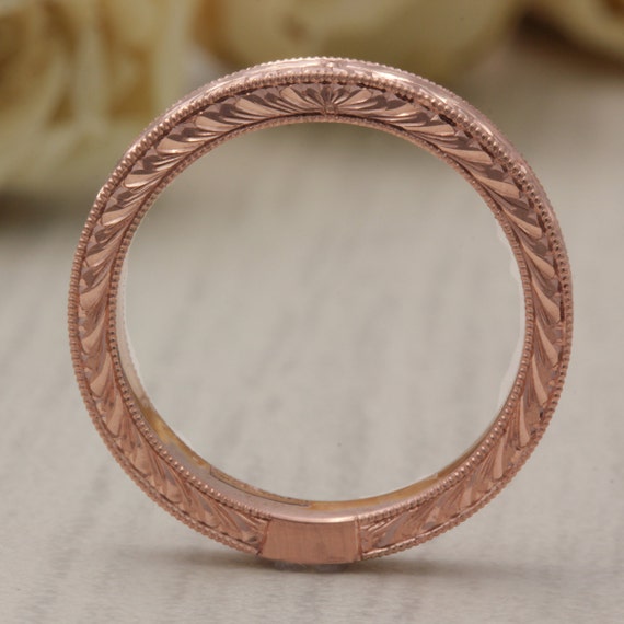 Rose Gold Hand Engraved Crafted Design With Milgrain Sides | Etsy
