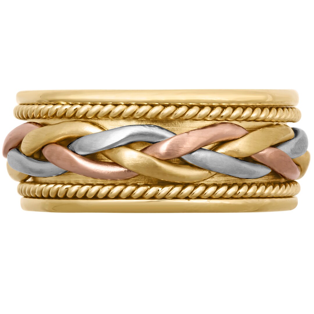 Tri Color Gold Hand-woven Basket Weave Comfort Fit Wedding Band, Gold ...