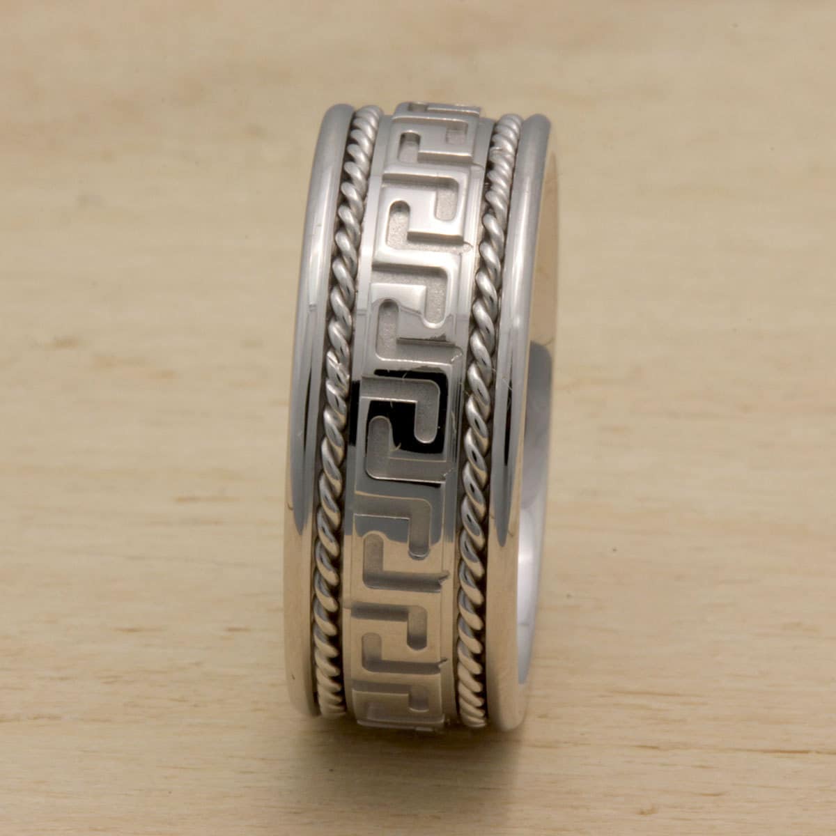 Designer Greek Key Wedding Band with side hand braided ropes | Etsy