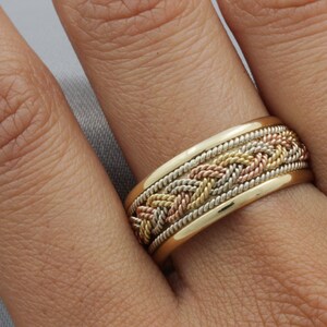 9mm Hand Braided Tri Color Wedding Band, Braided Band, Comfort Fit ...