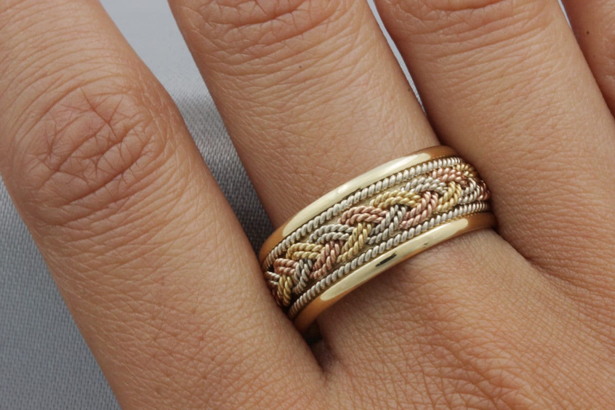 9mm Hand Braided Tri Color Wedding Band Braided Band Comfort | Etsy