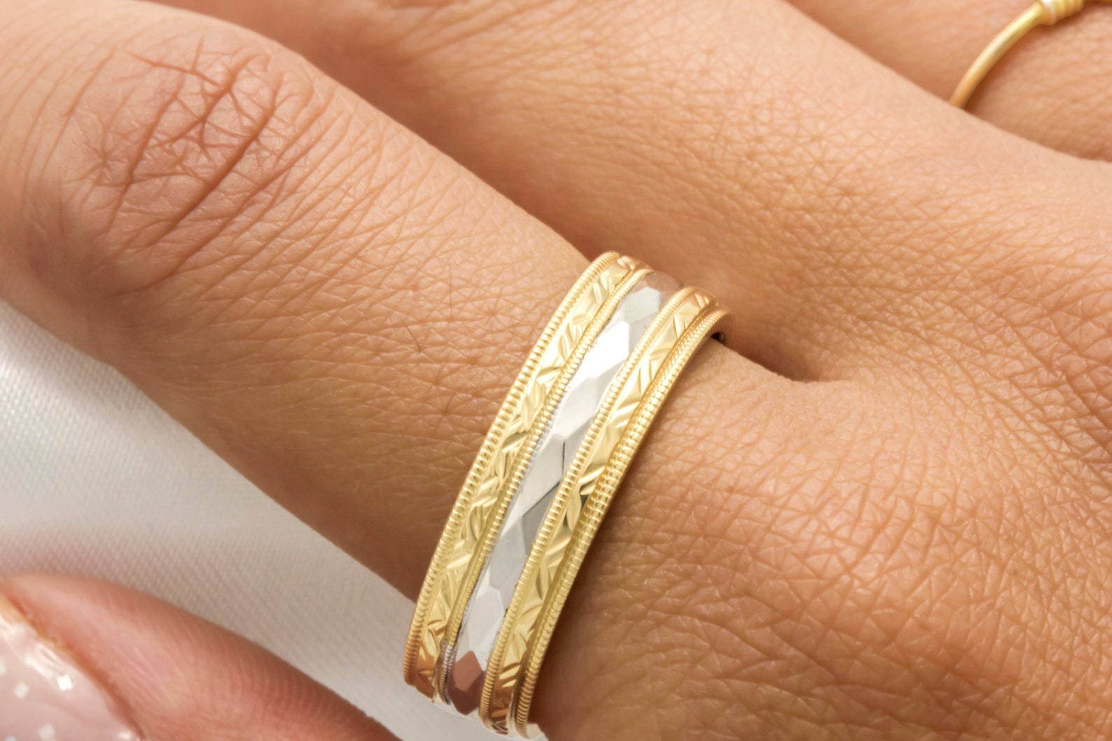 Unique Two Tone Hand Crafted Hand Engraved Gold Wedding Band - Etsy