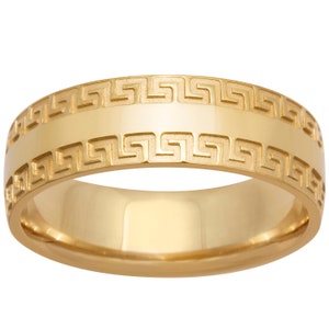 Unique Yellow Gold Designer Greek Key Wedding Band, Solid Gold Band ...