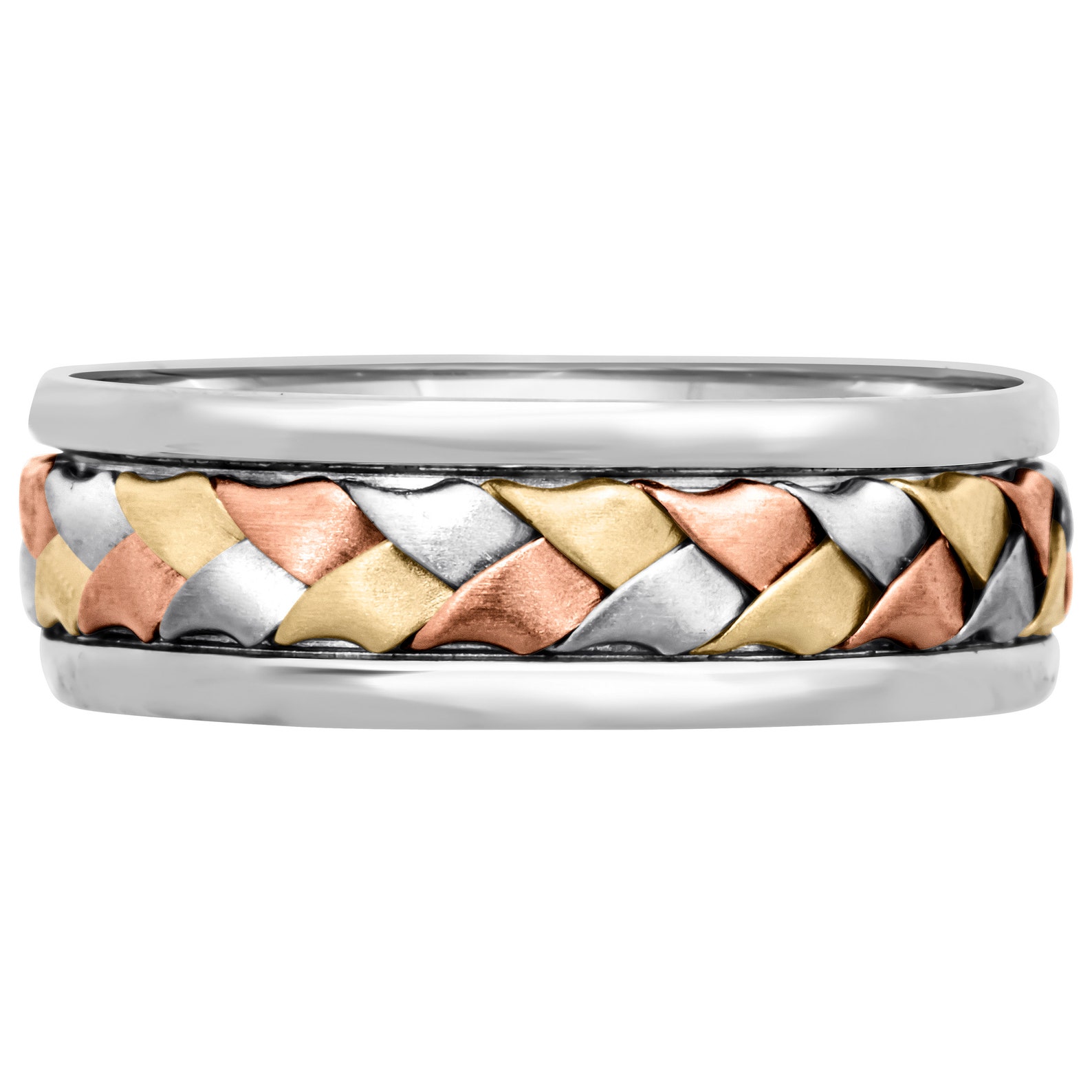 7mm Tri Color Gold Hand-woven Basket Weave Comfort Fit Wedding Band ...