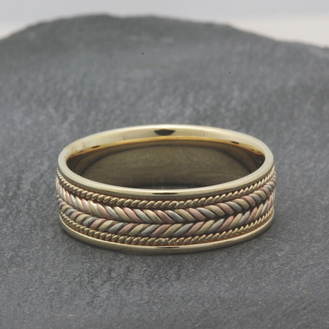 Tri Color Gold Braided Comfort Fit Wedding Band Gold Rings | Etsy