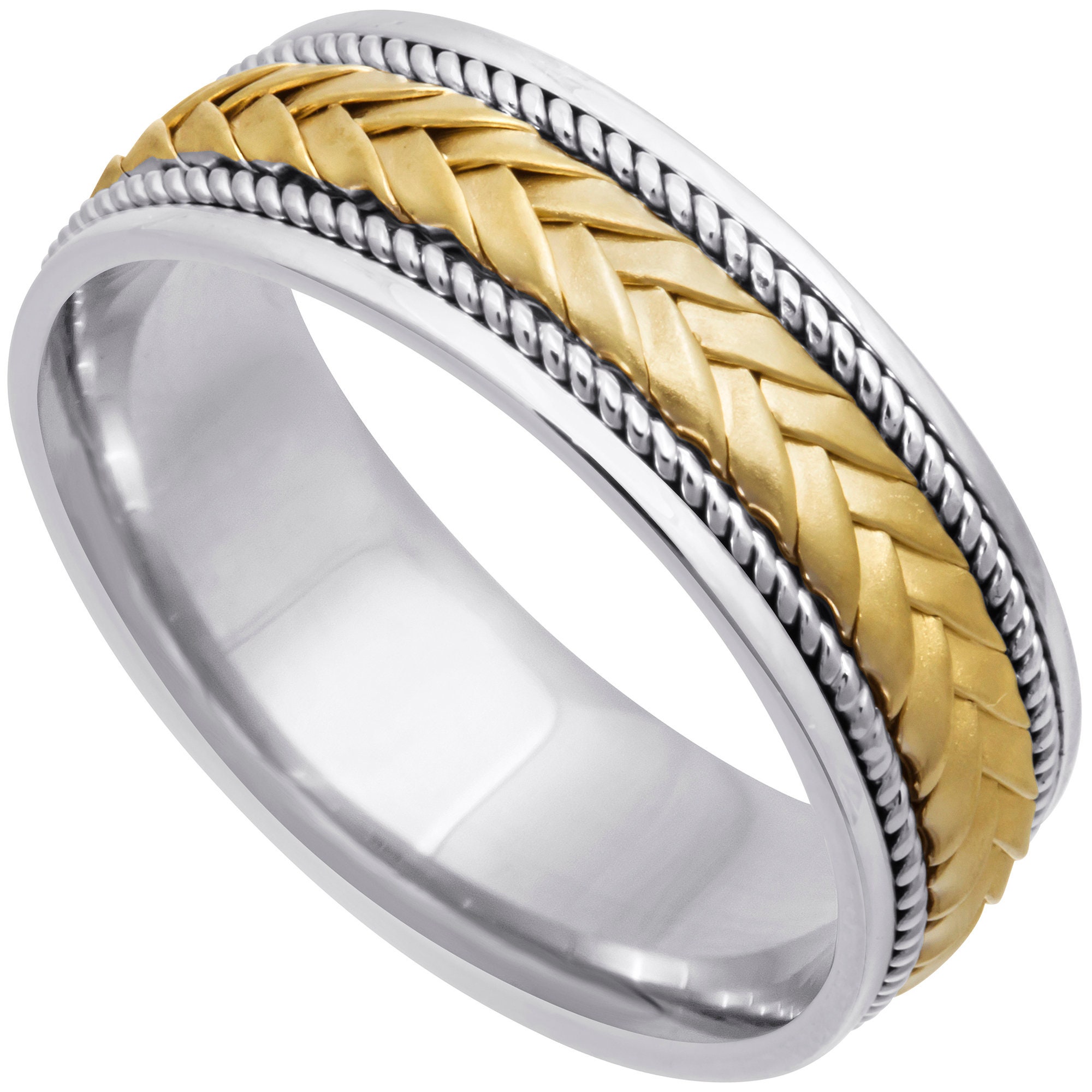 Unique Two Tone Braided Wedding Band center Yellow Handmade | Etsy