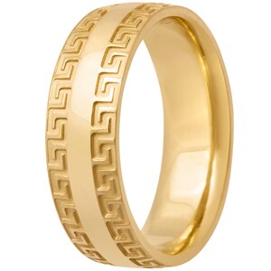Unique Yellow Gold Designer Greek Key Wedding Band, Solid Gold Band ...
